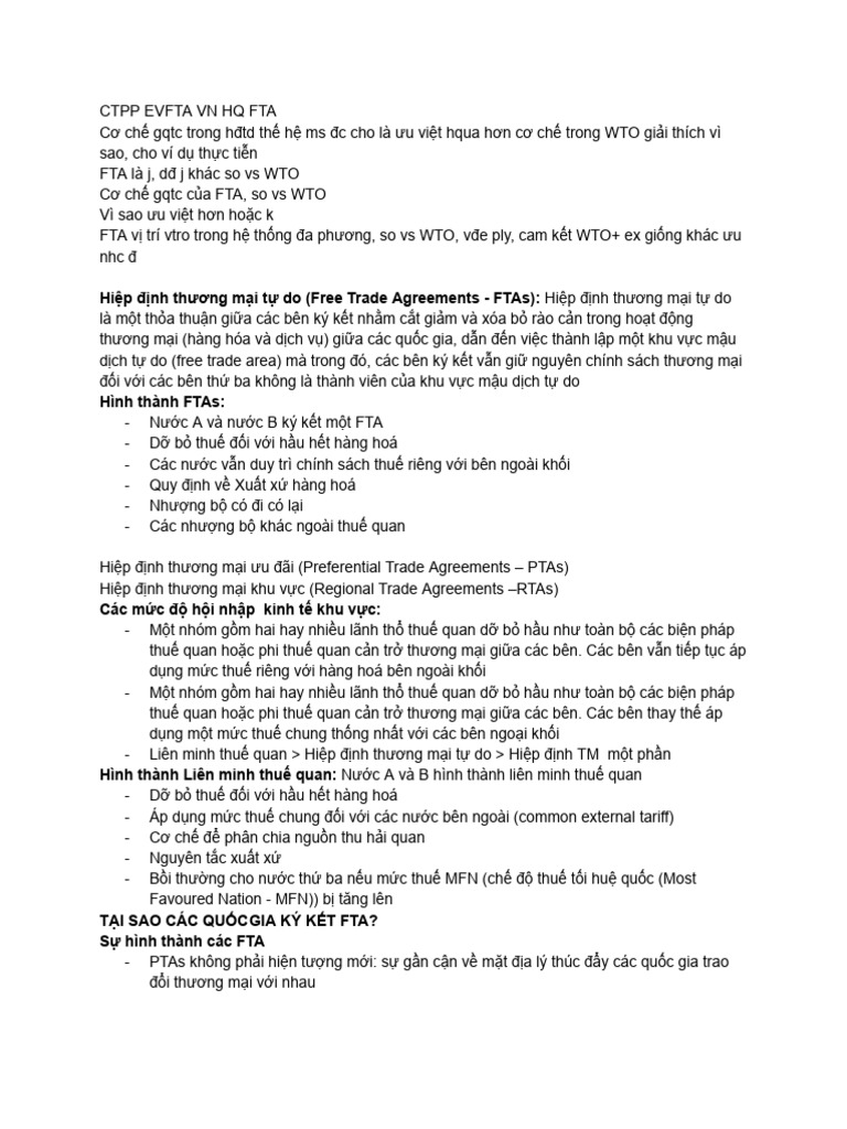 Hiệp Định Thương Mại Tự Do (Free Trade Agreements - Ftas) | PDF