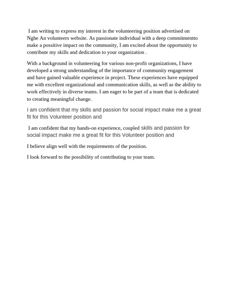 Volunteer Position Application Letter | PDF
