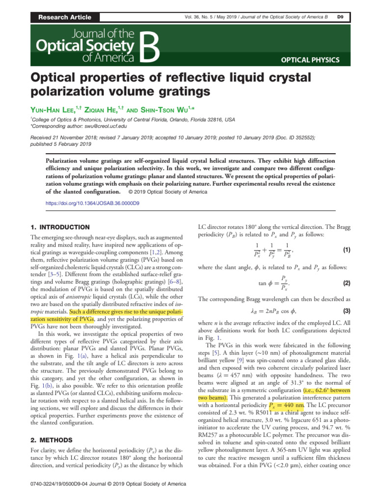 Optical Properties of Liquid Crystal Gratings | PDF | Liquid Crystal ...