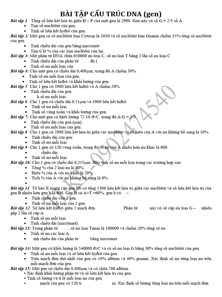 BÀI TẬP CẤU TRÚC ADN | PDF