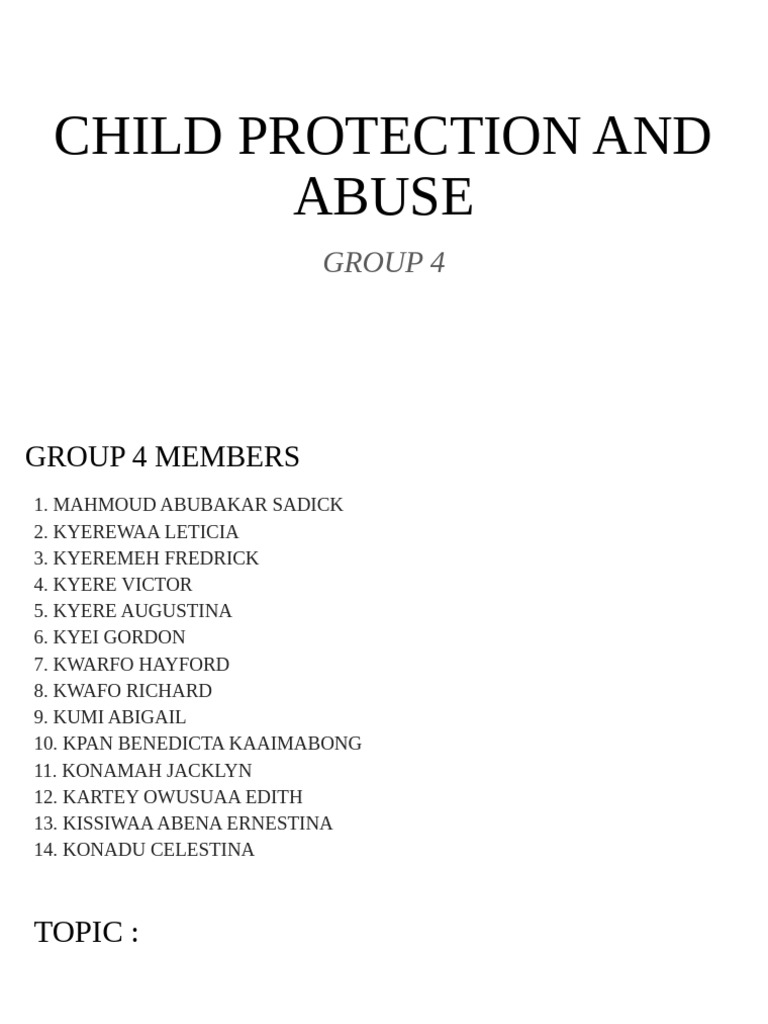 CHILD PROTECTION AND ABUSE, GROUP 4 Final | PDF | Physical Examination ...