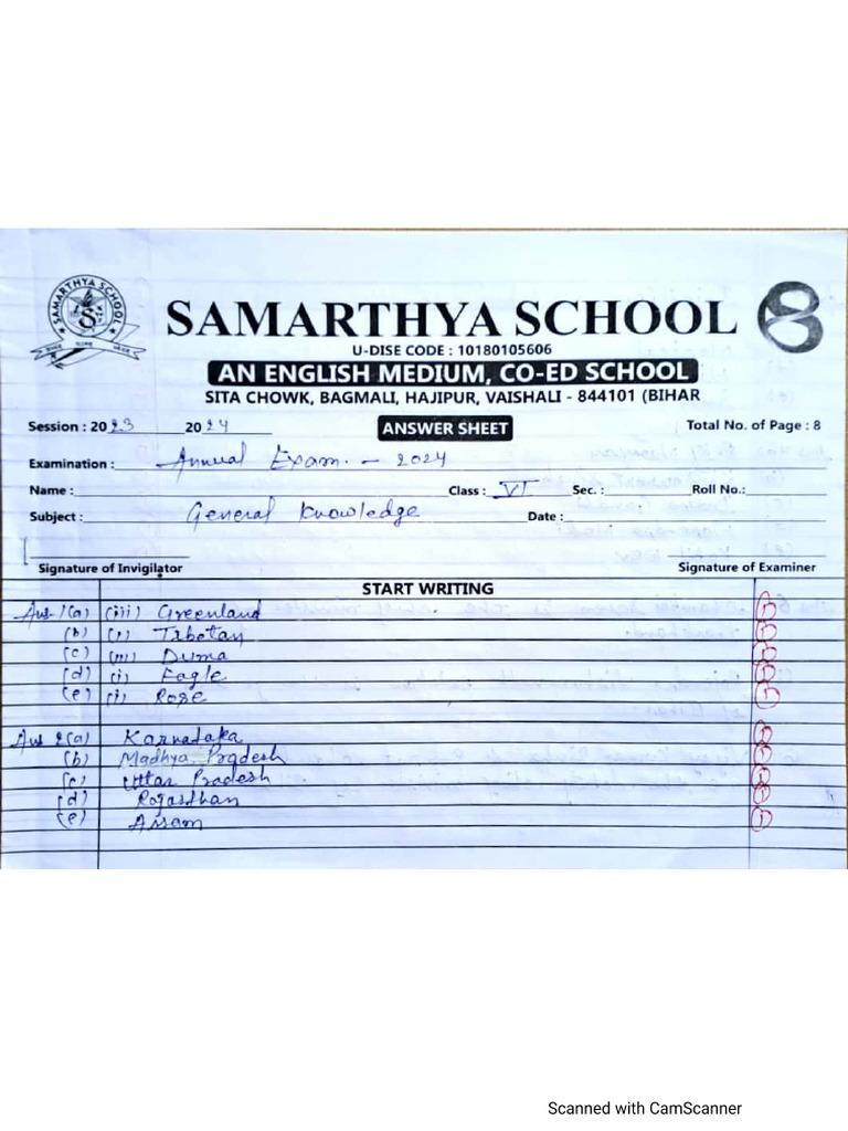 C-6 GK Answer-Sheet Final Exam. 2024 | PDF