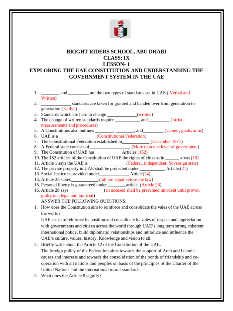 gr9_notes_uae govt_23'24 (3) | PDF | United Arab Emirates | Justice