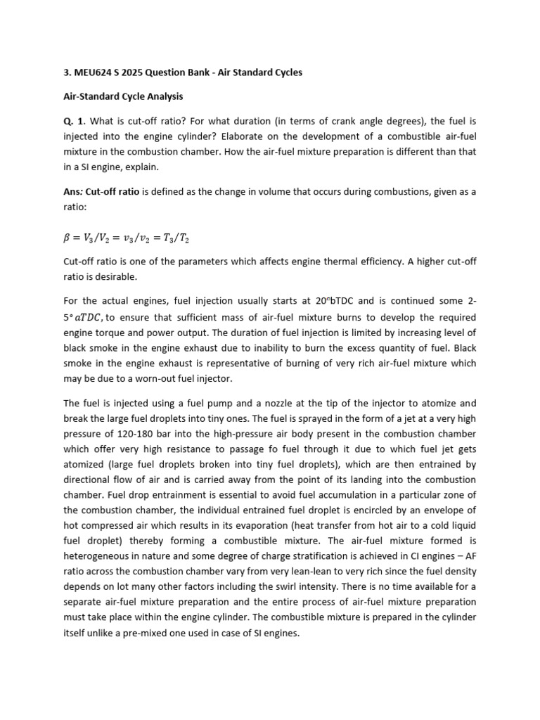 MEU624 S 2025 Question Bank - Air Standard Cycles | PDF | Combustion | Applied And ...