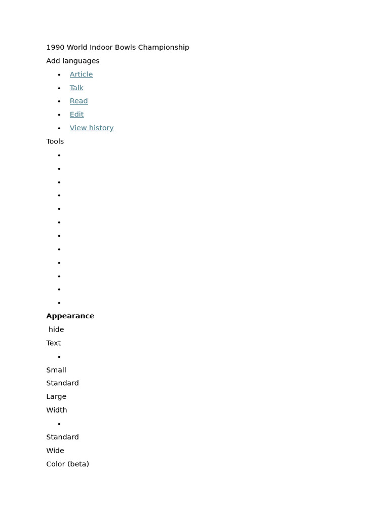 1990 World Indoor Bowls Championship | PDF