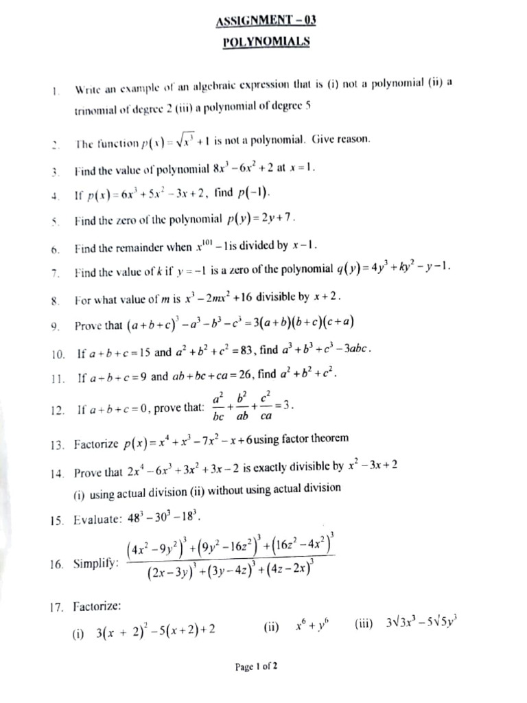 Polynomials Assignment | PDF
