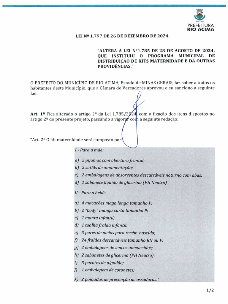 Lei 1797 Altera A Lei 1785 Kits Maternidade | PDF