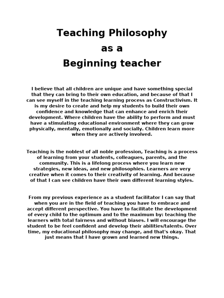 Teaching Philosophy As A Beginning Teacher | PDF