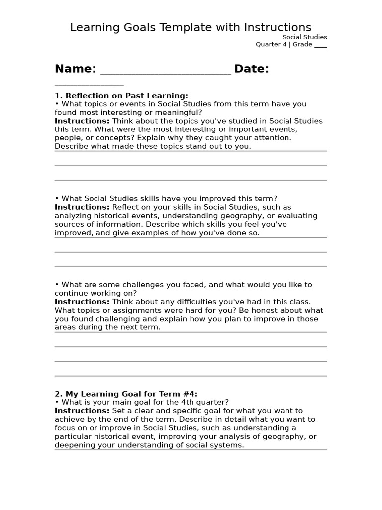 Quarter 4 Goals - Social Studies | PDF | Goal | Learning