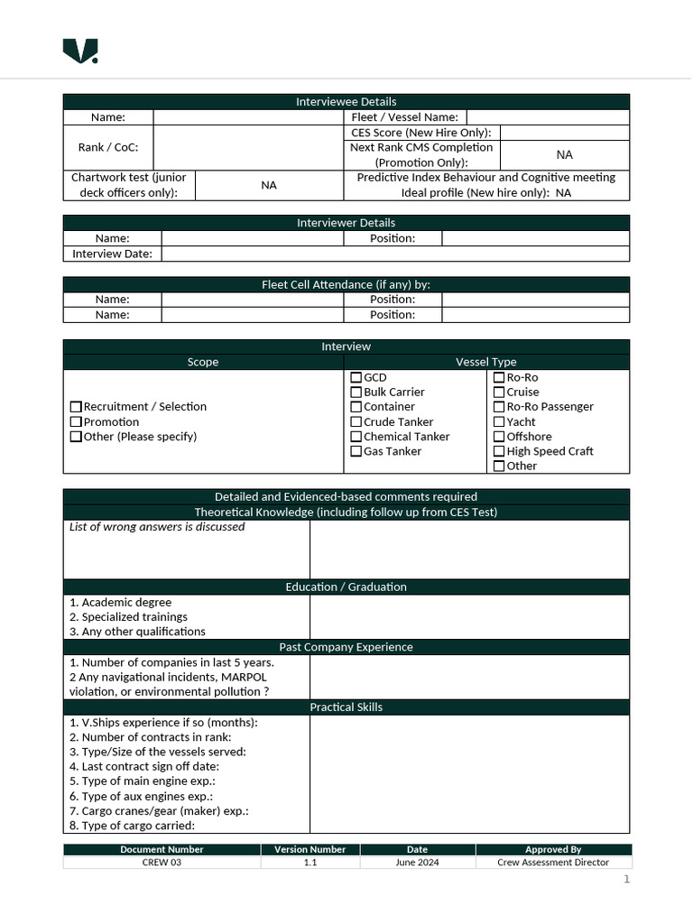 Crew 03 - Seafarer Interview Form | PDF | Water Transport | Shipping