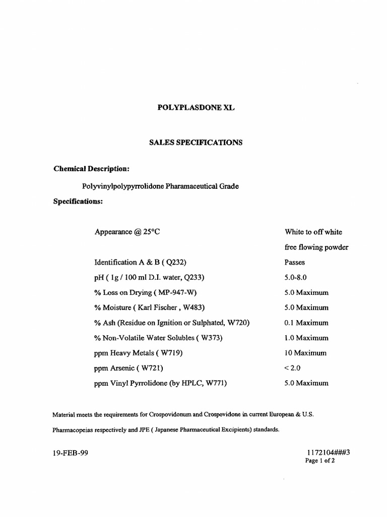 Polyplasdone XL | PDF
