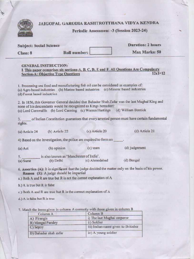 2024-25 Social PA3 Question Paper | PDF
