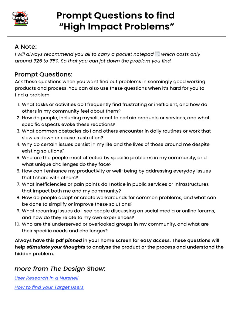 Prompt Questions To Find "High Impact Problems" | PDF