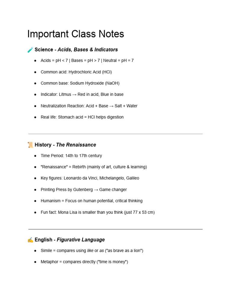 Class Notes | PDF