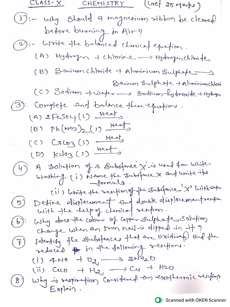 Imp Questions Chem Class 10 | PDF
