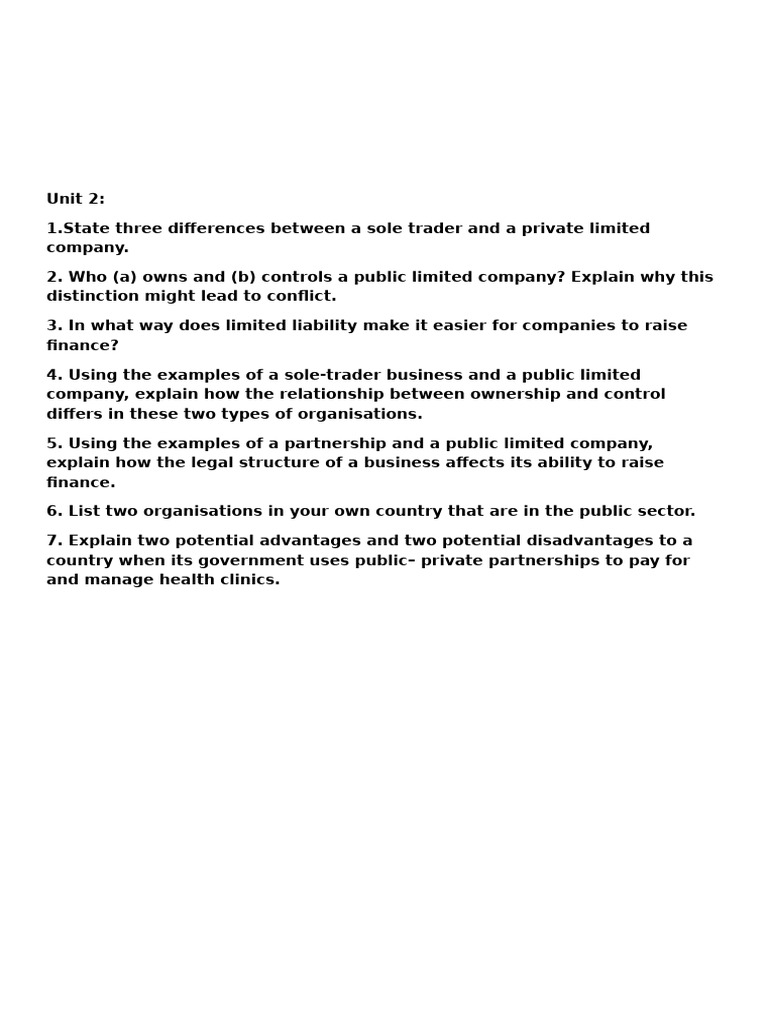 Revision Checklist UNIT 2 - Business and Management | PDF