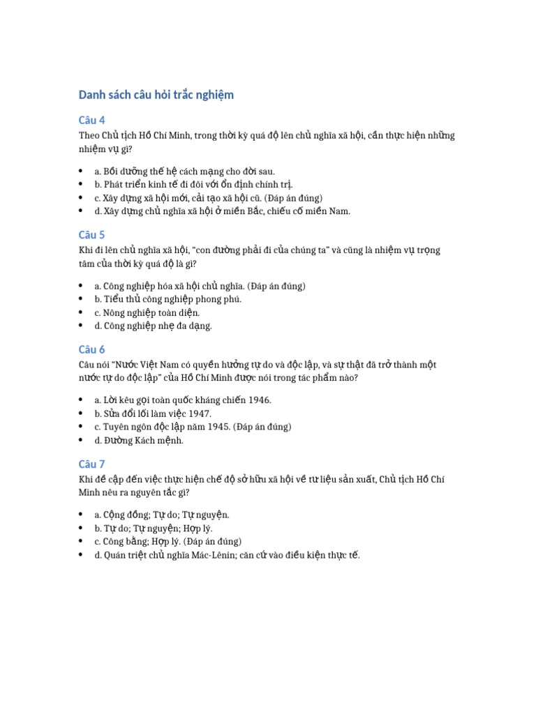 Cau Hoi Trac Nghiem | PDF