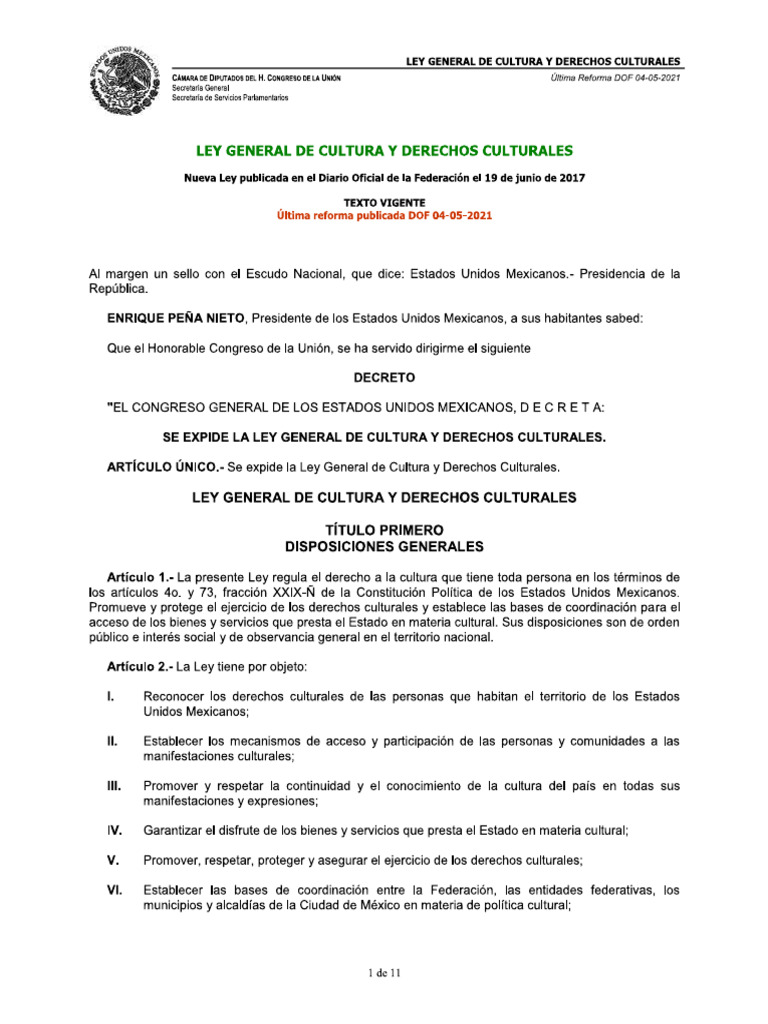 Ley cultural y derecho culturales | PDF