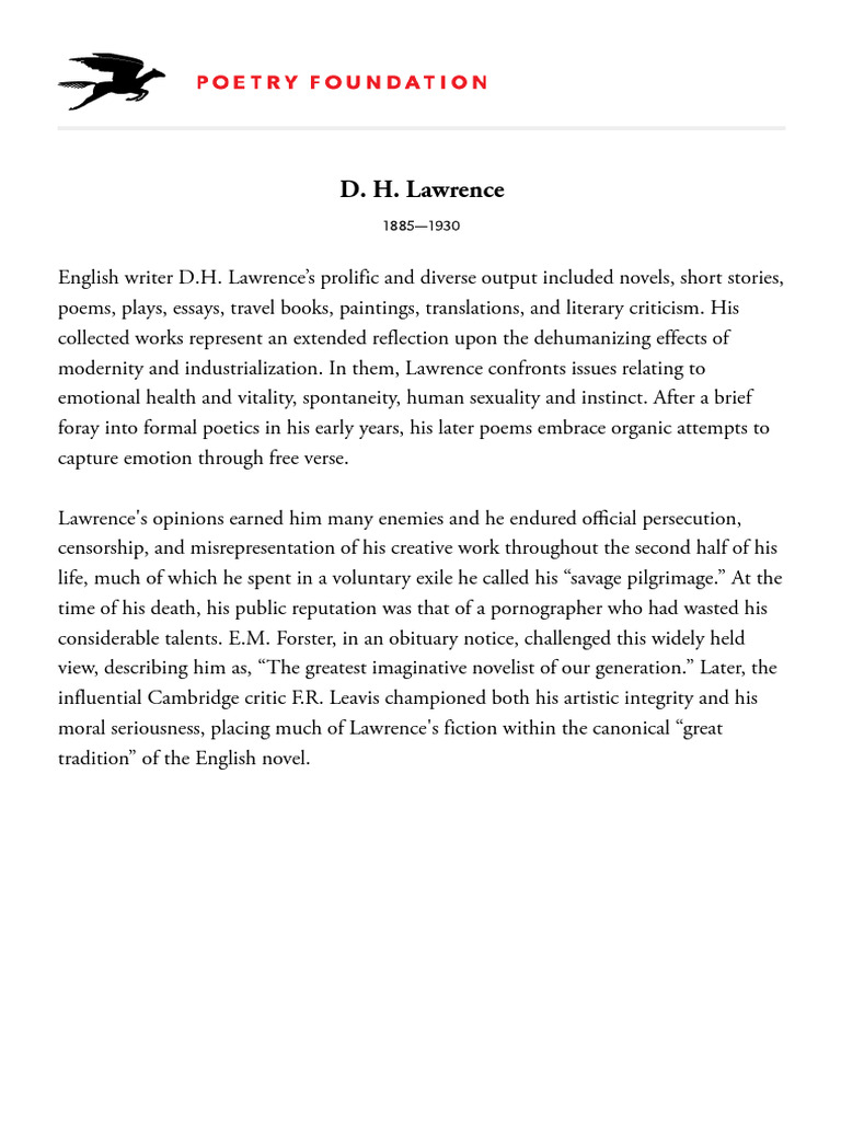 D.H. Lawrence: Modernity and Artistry | PDF