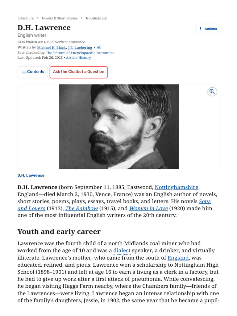 D.H. Lawrence - Biography, Books, Significance & Facts - Britannica ...