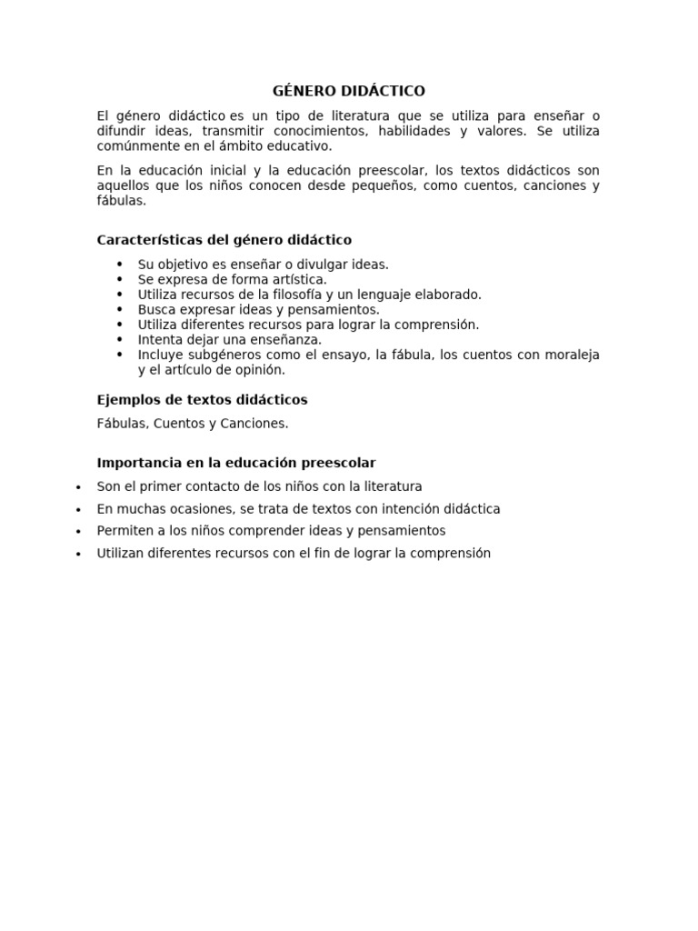 Características del Género Didáctico | PDF | Fábula | Educación de la ...