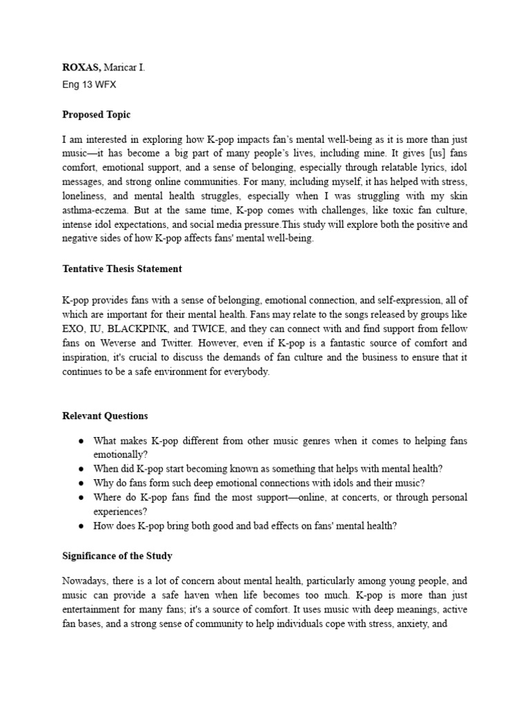 Korean Pop Music Research Proposal | PDF | Mental Health ...