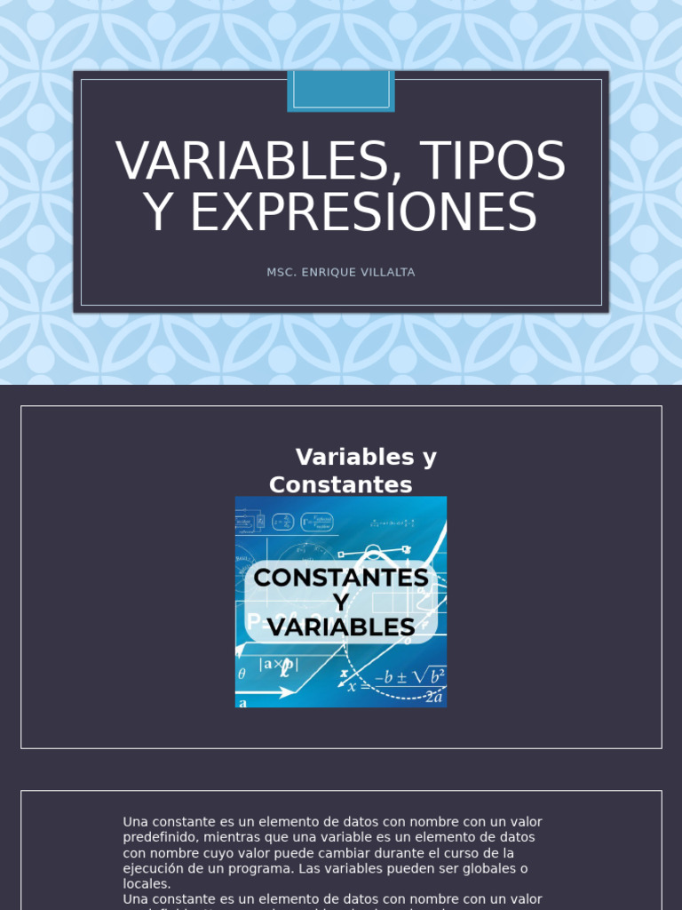 Variables, Tipos y Expresiones | PDF | Variable (informática) | Lenguaje de programación