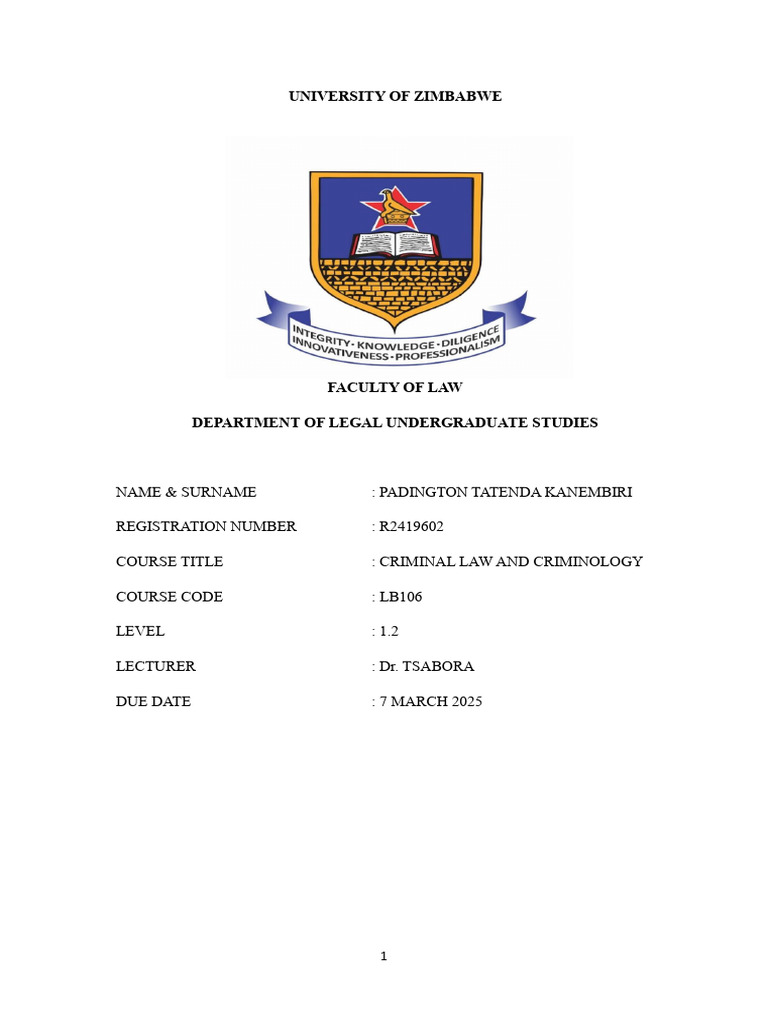 Assignment 2 Criminal Law 2025 | PDF | Crimes | Crime & Violence