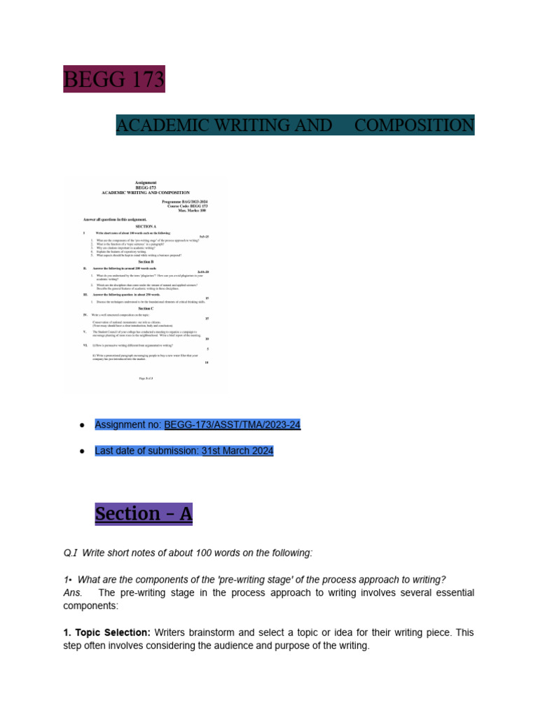 Begg 173 Academic Writing and Composition Completed Assignment | PDF | Critical Thinking | Science