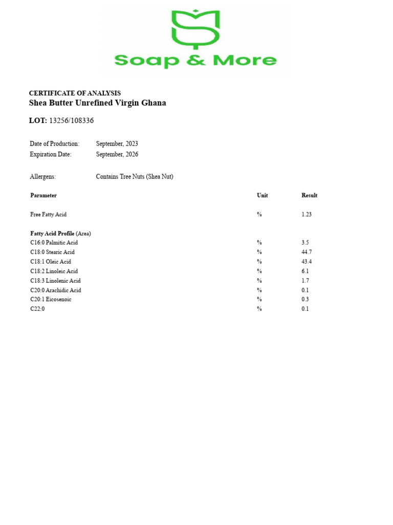B3055 Shea Nut Butter - Virgin 13256 108336 Coa | PDF