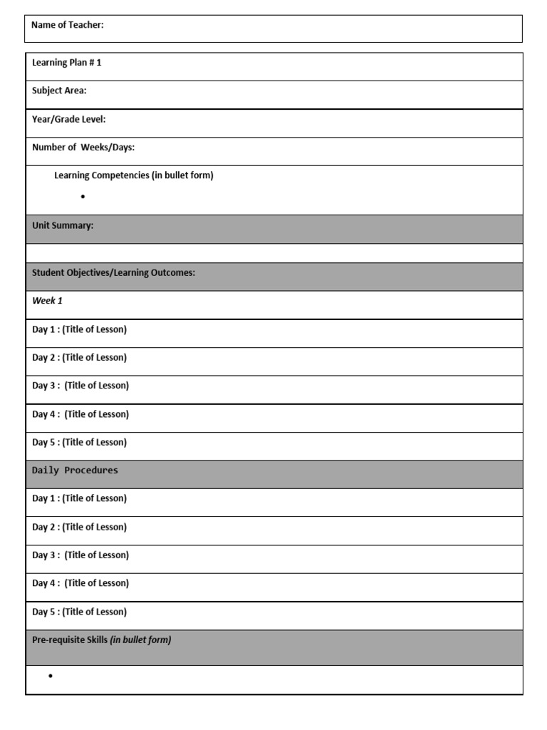 Comprehensive Learning Plan Template | PDF