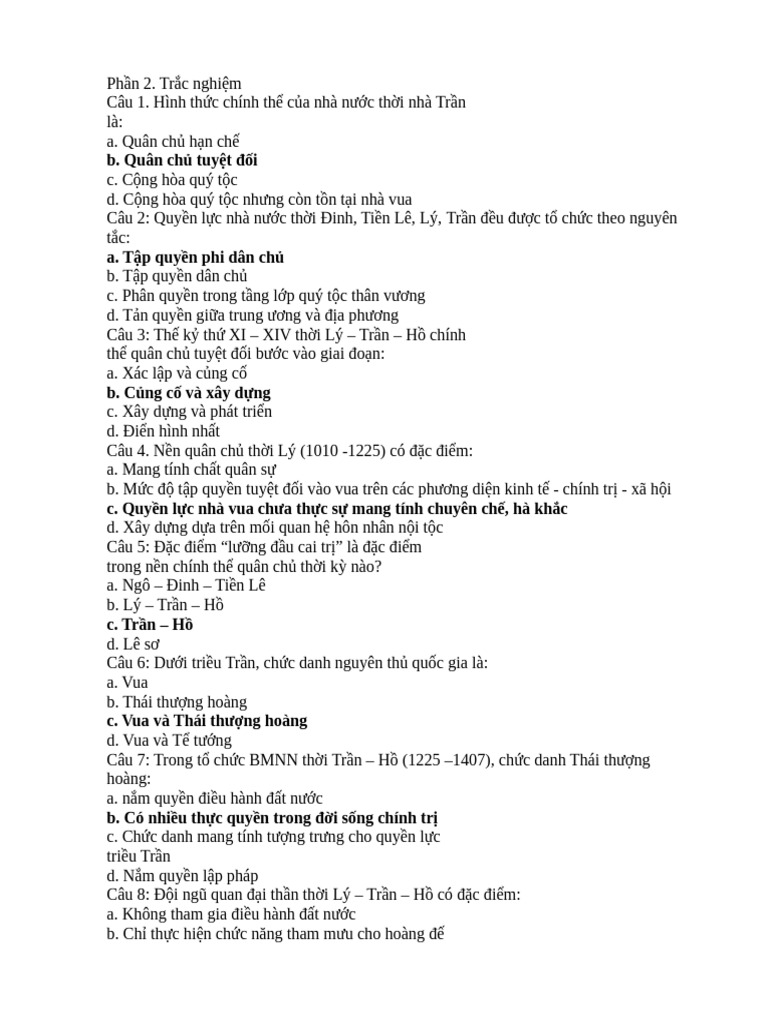 Trắc Nghiệm LSNN Và PL | PDF