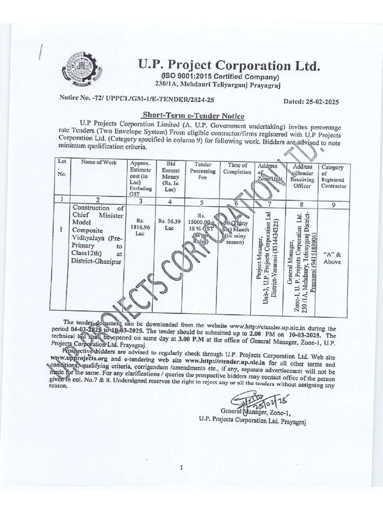 Tendernotice_1 (1) | PDF