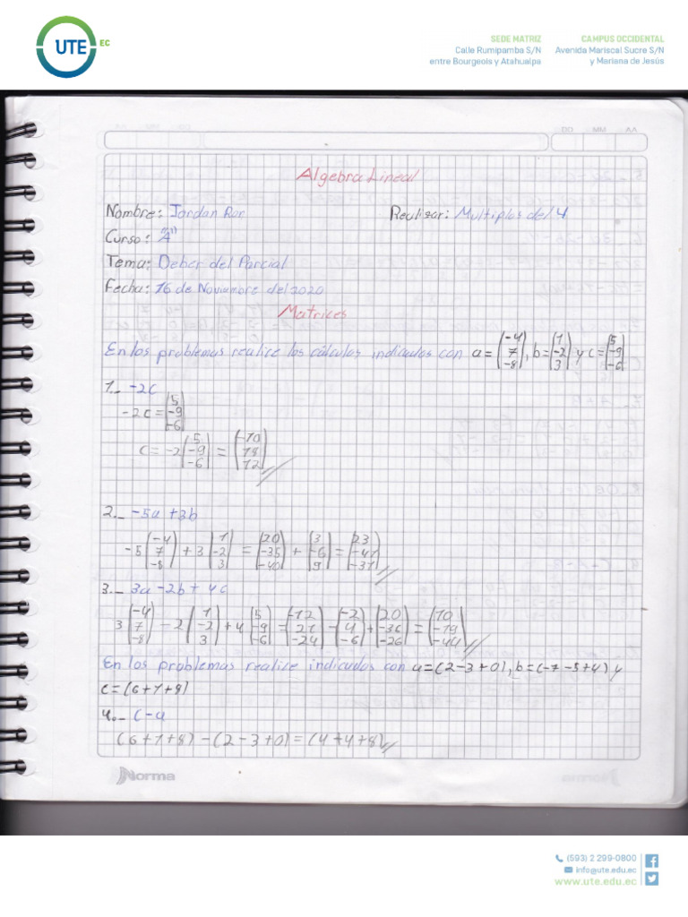 Algebra Lineal Deber Del Parcial | PDF