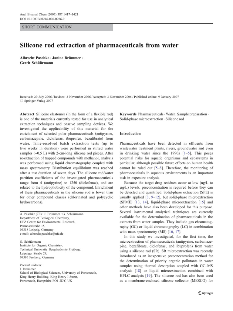 Silicone Rod Extraction of Pharmaceuticals From Water | PDF | Acid ...
