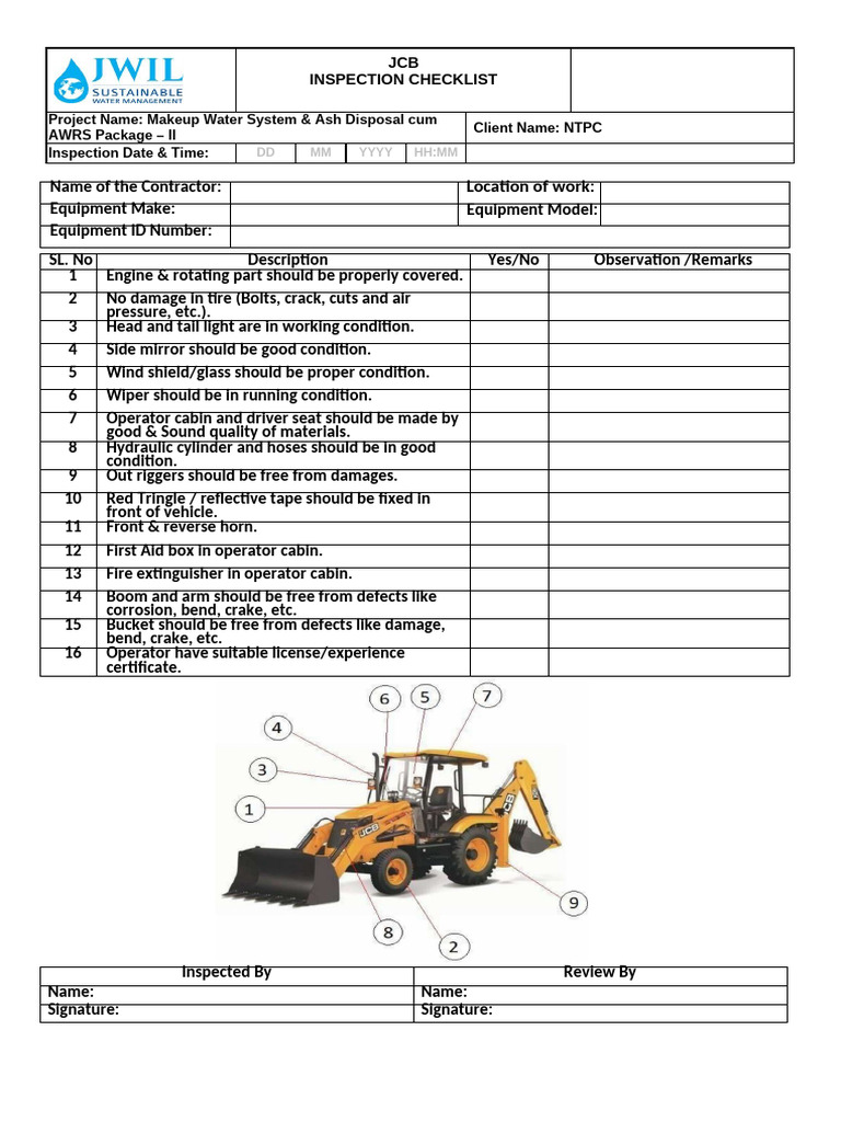 JCB Inspection Checklist | PDF