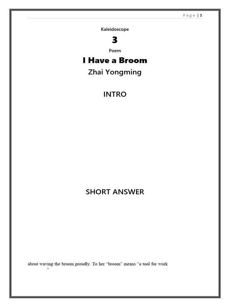Zhai Yongming's Poem "I Have a Broom" Analysis | PDF | Writing | Poetry