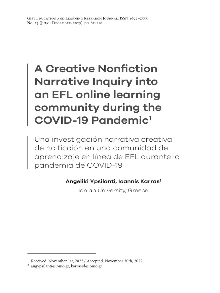 A Creative Nonfiction Narrative Inquiry Into An EFL Online Learning ...