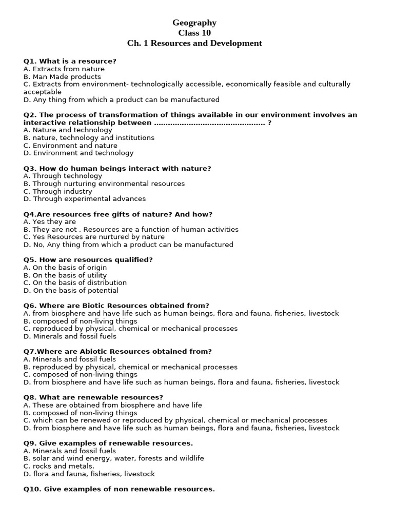 MCQ Resources and Development | PDF | Soil | Agriculture