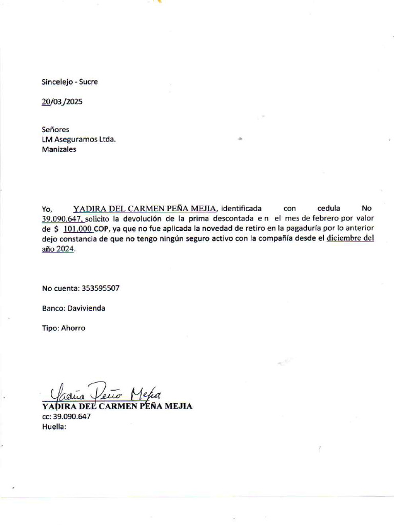 Carta Solicitud de Devolucion | PDF