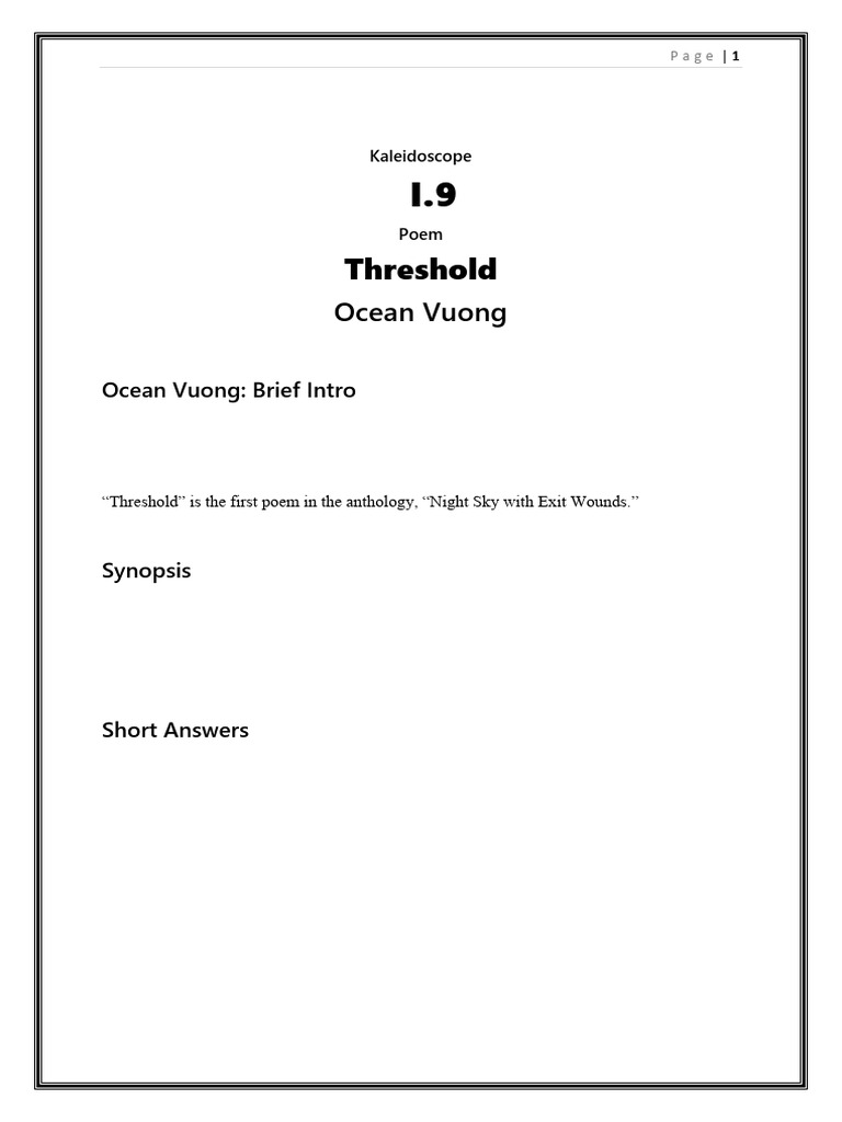 9 Threshold OCEAN VUONG SQs & PQs | PDF | Poetry