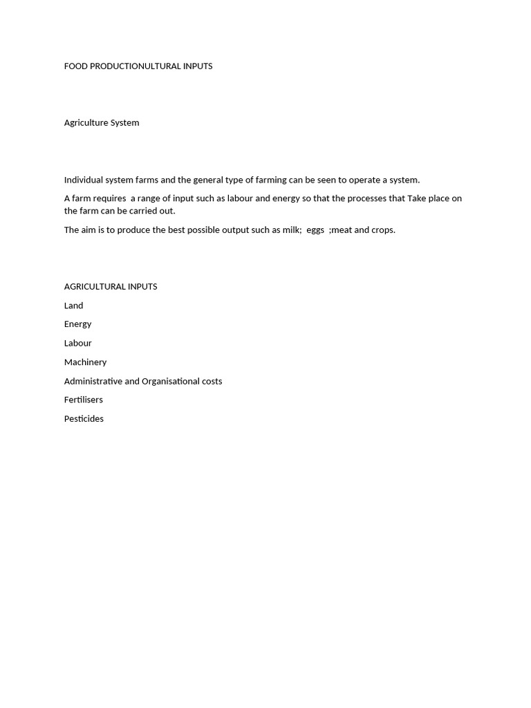Food Productionultural Inputs | PDF