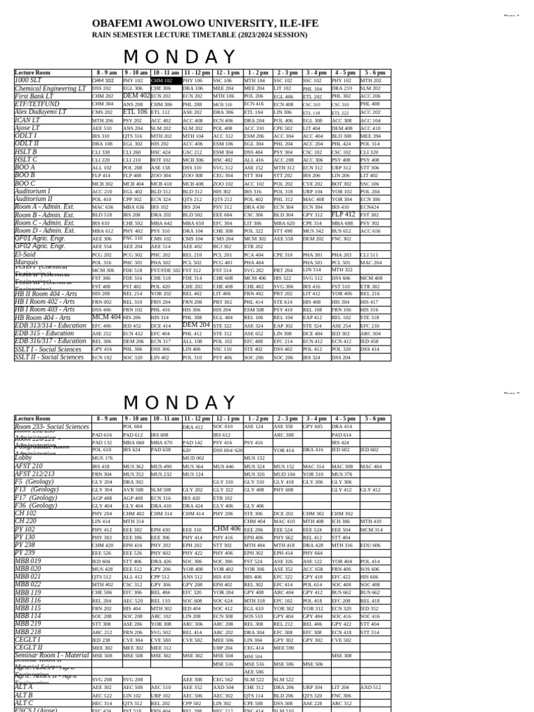2023-2024 Rain Semester Lecture Timetable- b | PDF