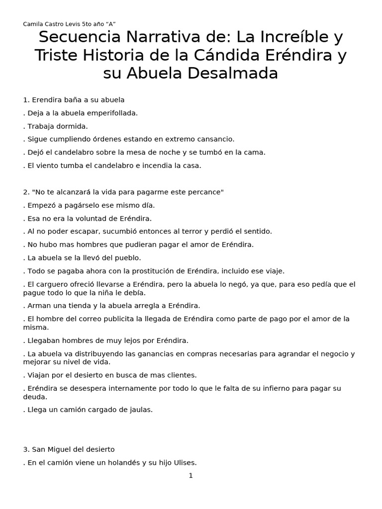 la increible y triste historia de la candida erendira y su abuela desalmada | PDF