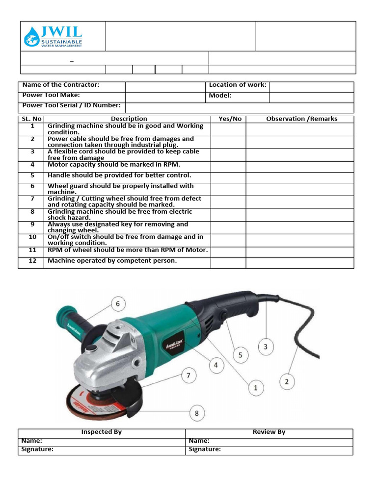 Grinding Machine Inspection Checklist | PDF