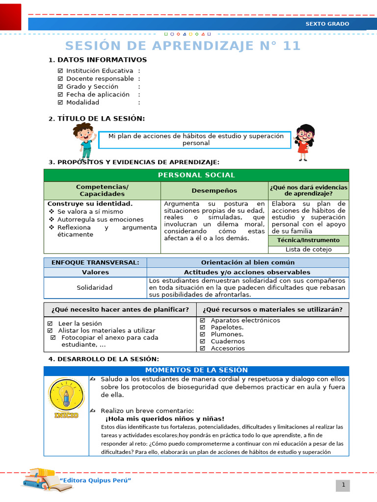 Parte 2 - Sesiones de Aprendizaje - Experiencia de Aprendizaje IX - Editora Quipus Perú | PDF ...