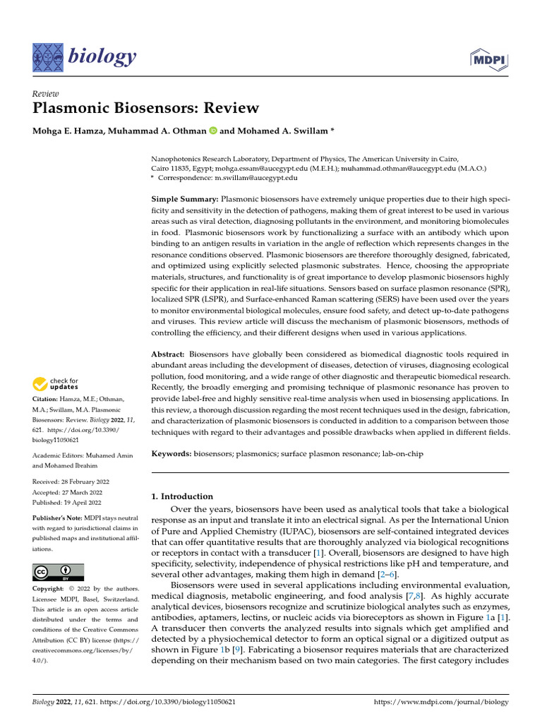 Plasmonic Biosensors | PDF | Biosensor | Surface Plasmon Resonance