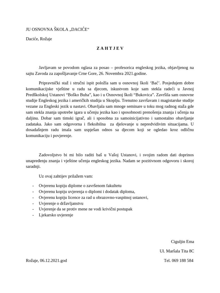 Zahtijev Za Posao | PDF