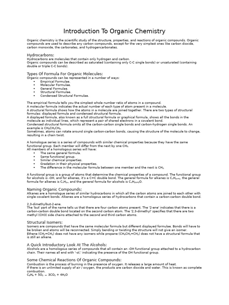 Introduction To Organic Chemistry - Chemistry IGCSE Notes | PDF ...