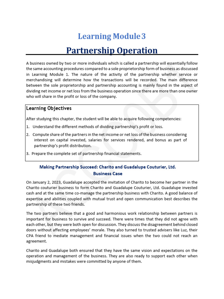 Partnership Operations and Profit Sharing | PDF | Debits And Credits ...